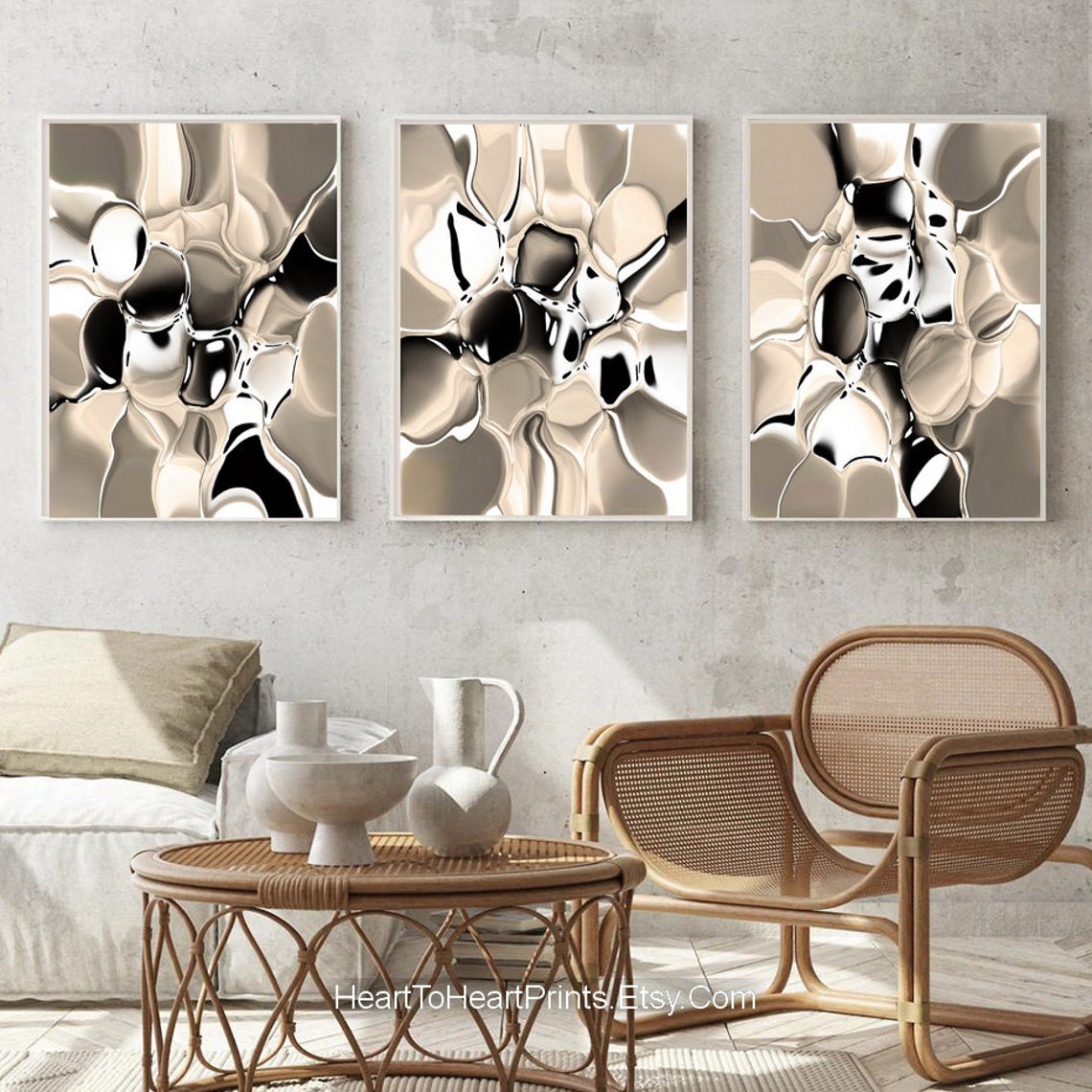 Neutral Abstract Painting Gallery Wall Art Set of 3 PRINTABLE - Etsy