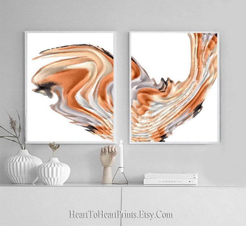 Orange Abstract Painting Set of 2 Prints Orange Minimalist - Etsy