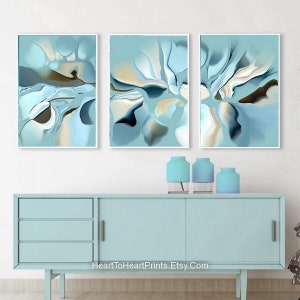 Turquoise Abstract Painting DOWNLOAD Wall Art Set of 3 Teal Aqua Blue ...