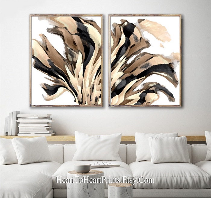 Neutral Abstract Set of 2 Large Wall Art 24x36 Brown Beige - Etsy