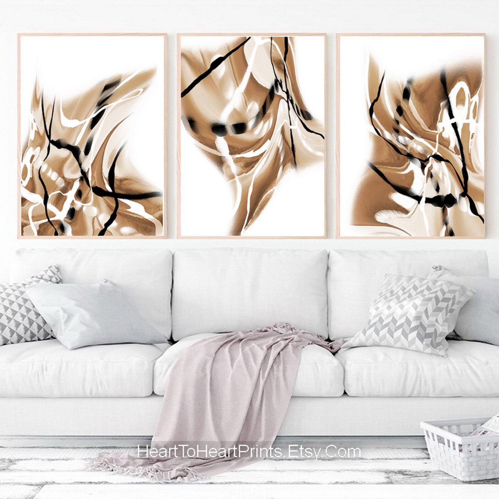 Neutral Boho Wall Art Set of 3 Posters Terracotta Black Abstract ...