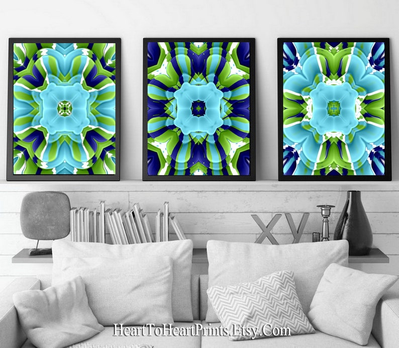 Blue Green Wall Art DIGITAL DOWNLOAD Set of 3 Rustic Aqua Blue Lime ...