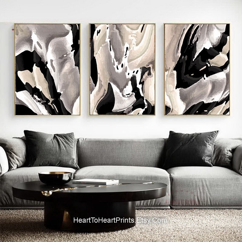 Black Gray Abstract Set of 3 Posters Neutral Wall Art DOWNLOADABLE ...