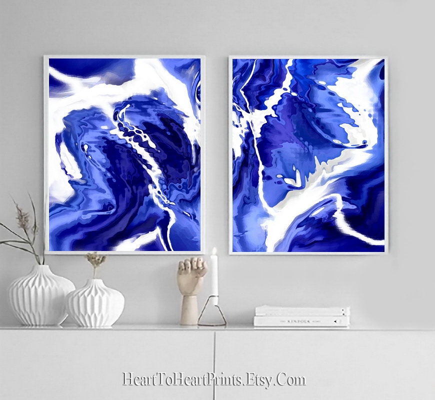 Blue Abstract Painting Set of 3 DIGITAL Download Blue Abstract - Etsy