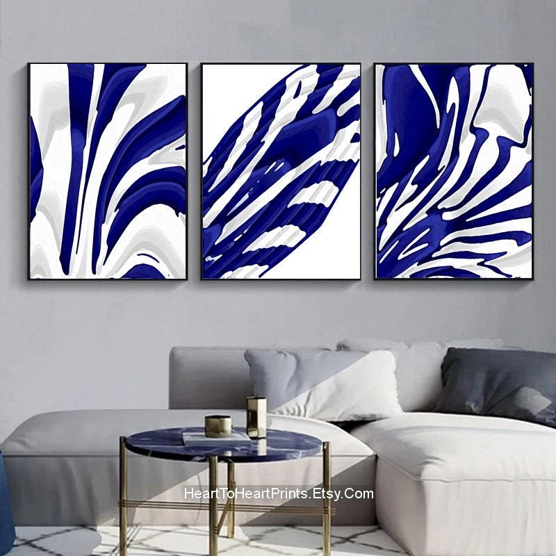 Navy Abstract Set of 3 Prints Navy Blue Abstract Painting Printable ...