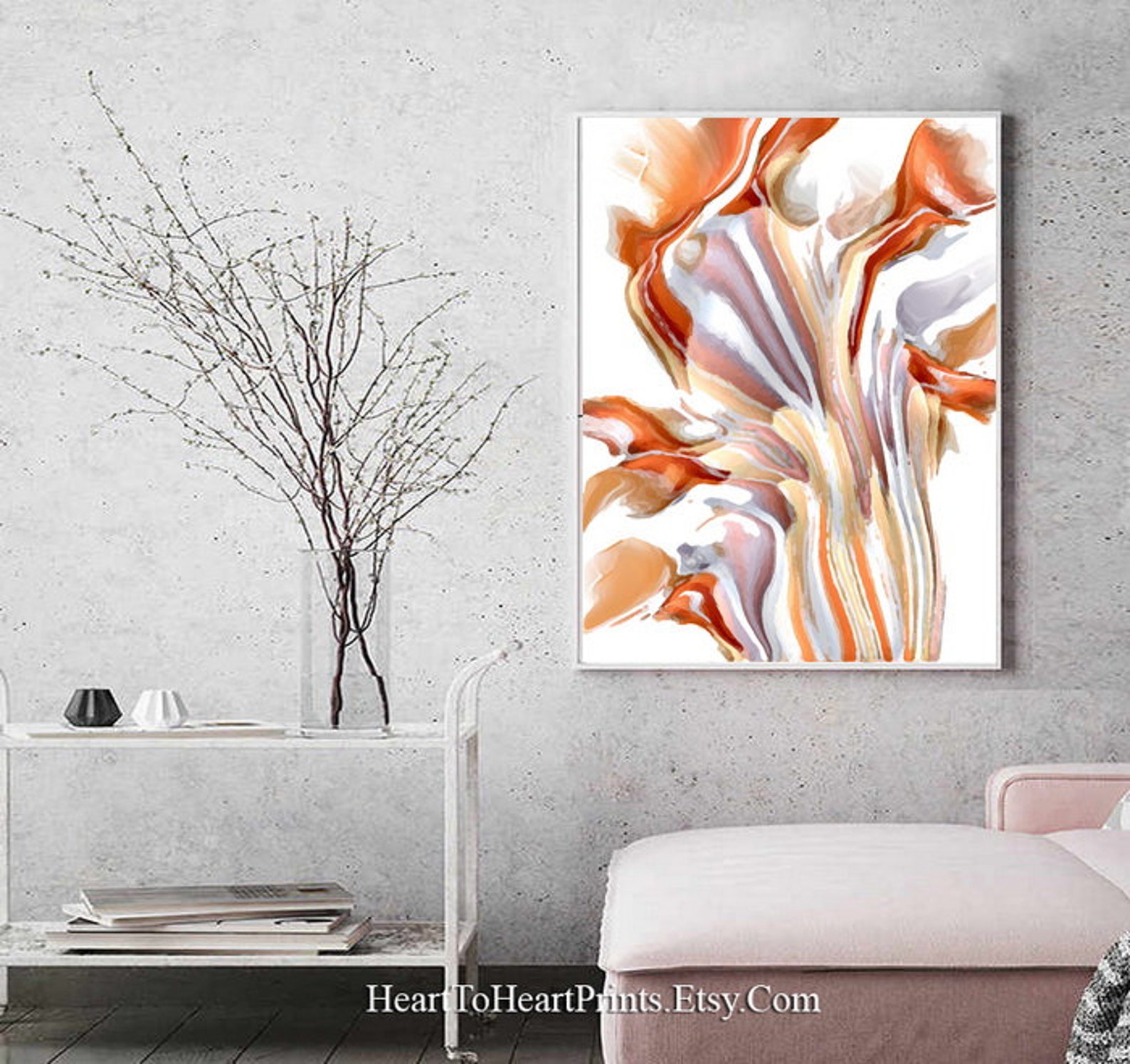 Orange Gray Abstract Painting Downloadable Canvas Large Wall - Etsy