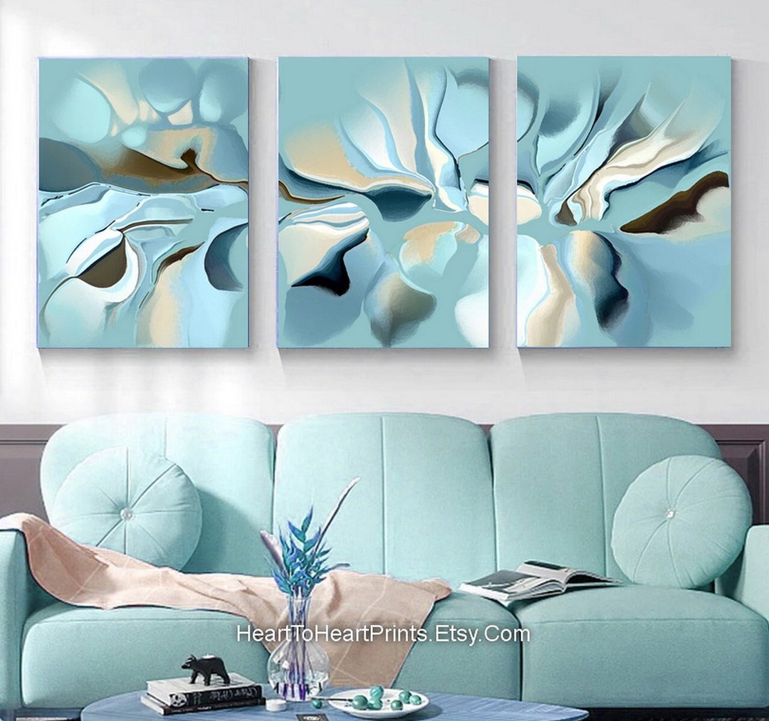Turquoise Abstract Painting DOWNLOAD Wall Art Set of 3 Teal Aqua Blue ...