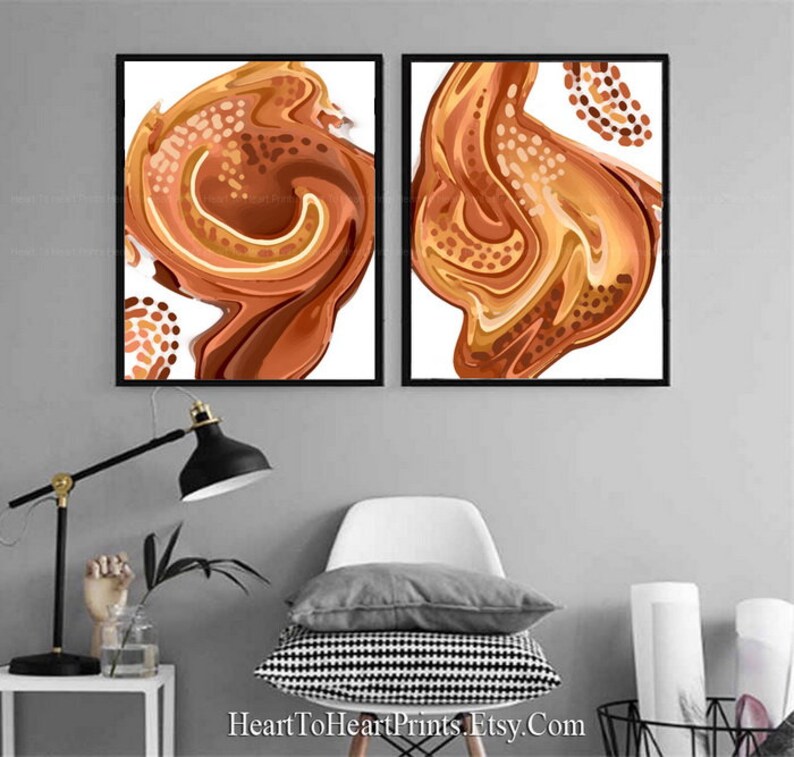 Burnt Orange Abstract PRINTABLE Art Set of 3 Posters Orange | Etsy
