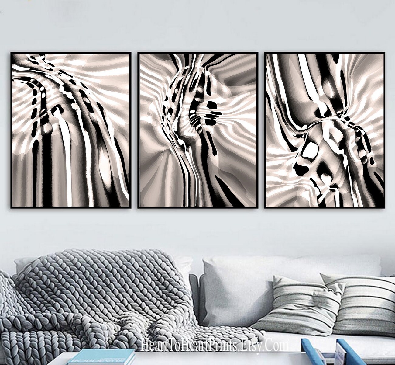 Neutral Abstract Large 24x36 Inch Wall Art Set of 3 Black - Etsy