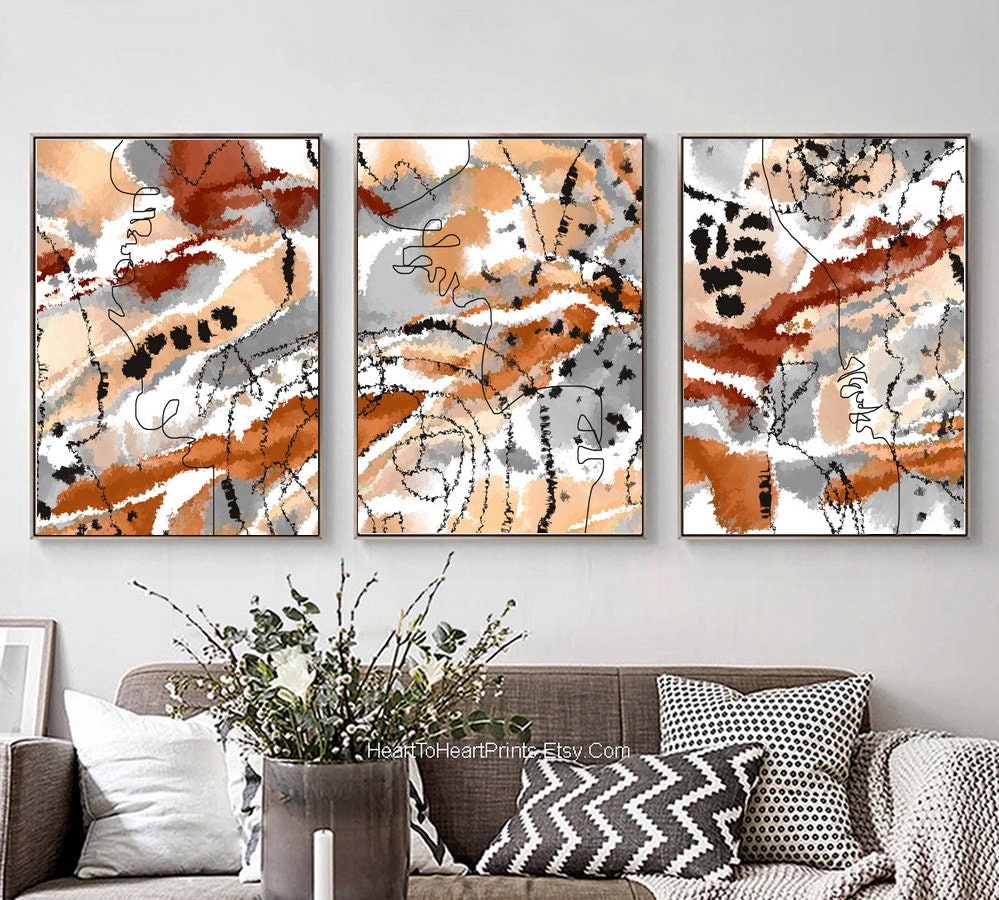 Simple Abstract Gallery Wall Art Set of 3 Neutral Abstract Drawing ...