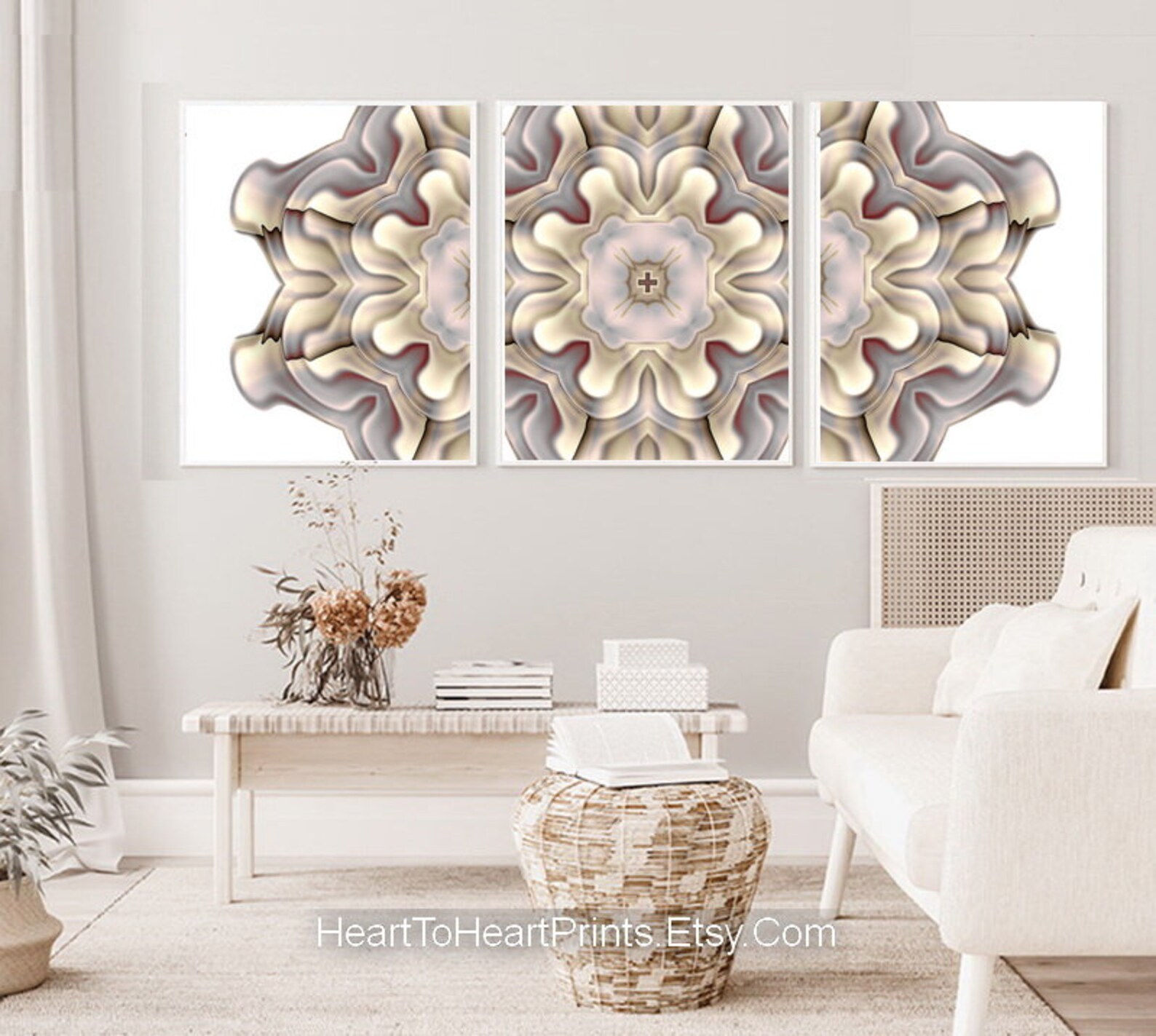 Neutral Wall Art Set of 3 Posters PRINTABLE Beige Mandala Living Room ...