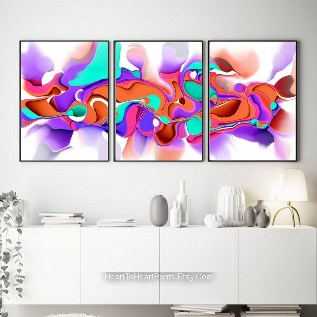 Colorful Canvas Prints Large Wall Art 24x36 Inch Set of 3 Pink Purple ...
