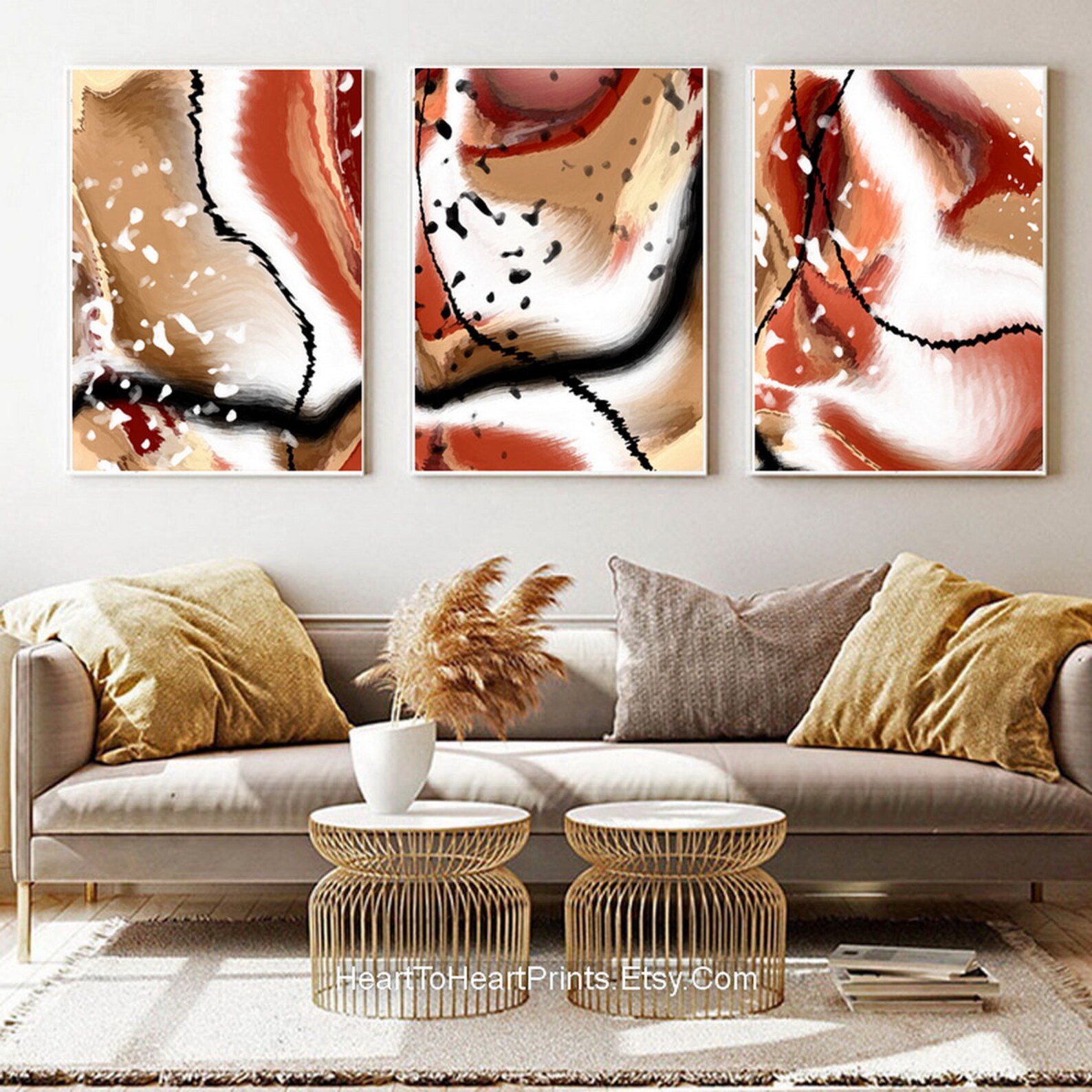 Bohemian PRINTABLE Wall Art Set of 9 Burnt Orange Black Beige - Etsy