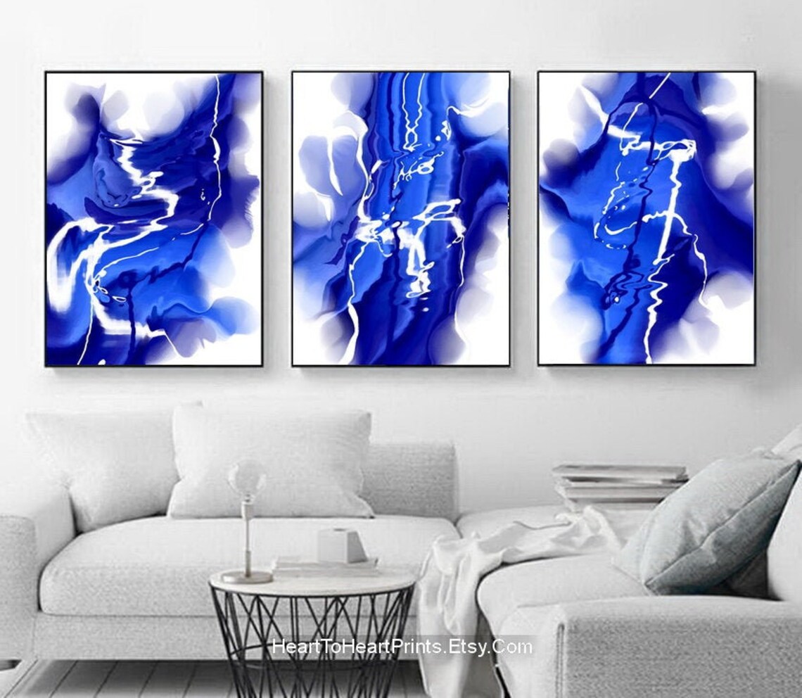 Royal Blue Abstract Gallery Set of 3 Posters Large Blue - Etsy