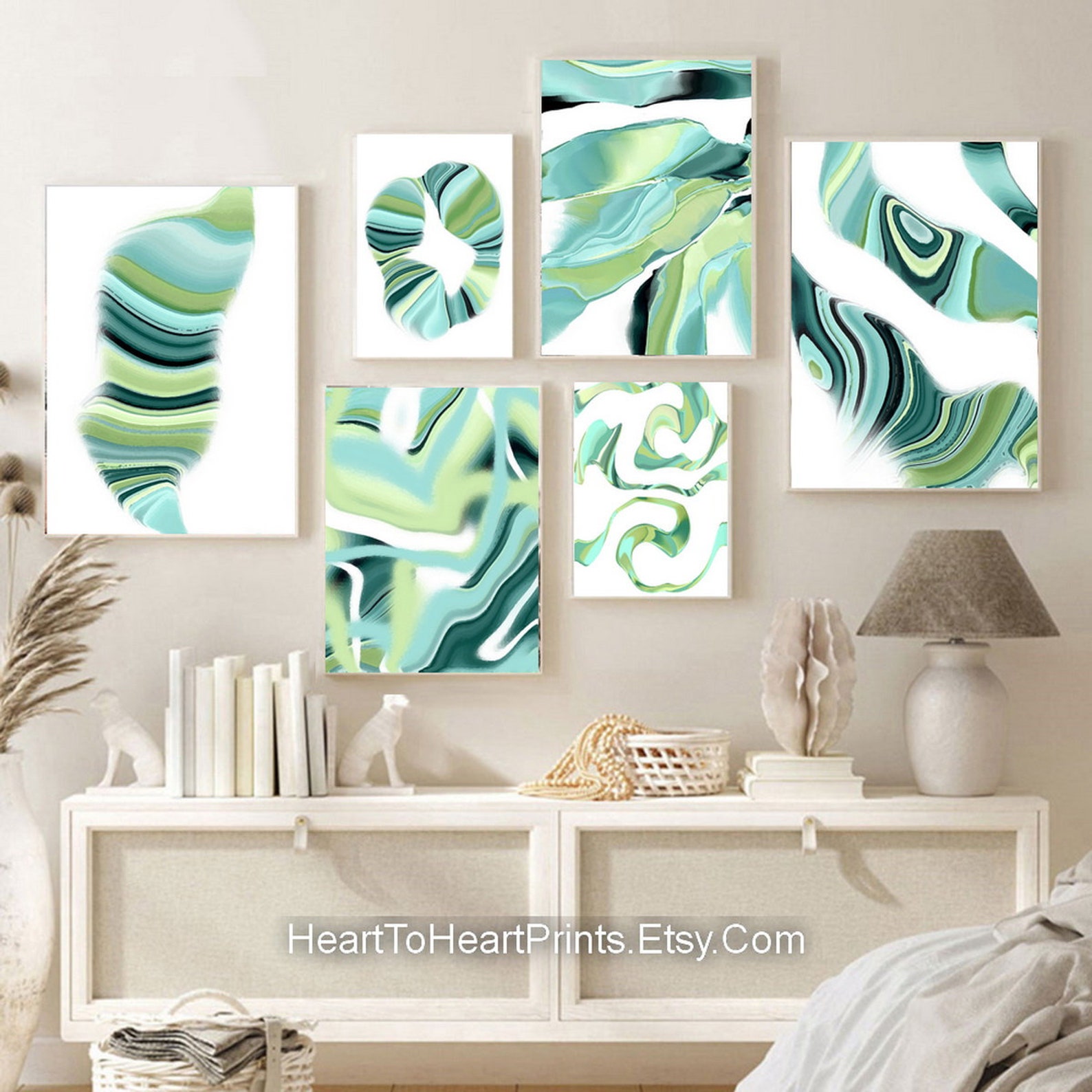 Green Abstract Gallery Wall Art Set of 12 Posters Lime Teal - Etsy