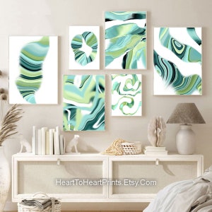 Green Abstract Gallery Wall Art Set of 12 Posters Lime Teal PRINTABLE ...
