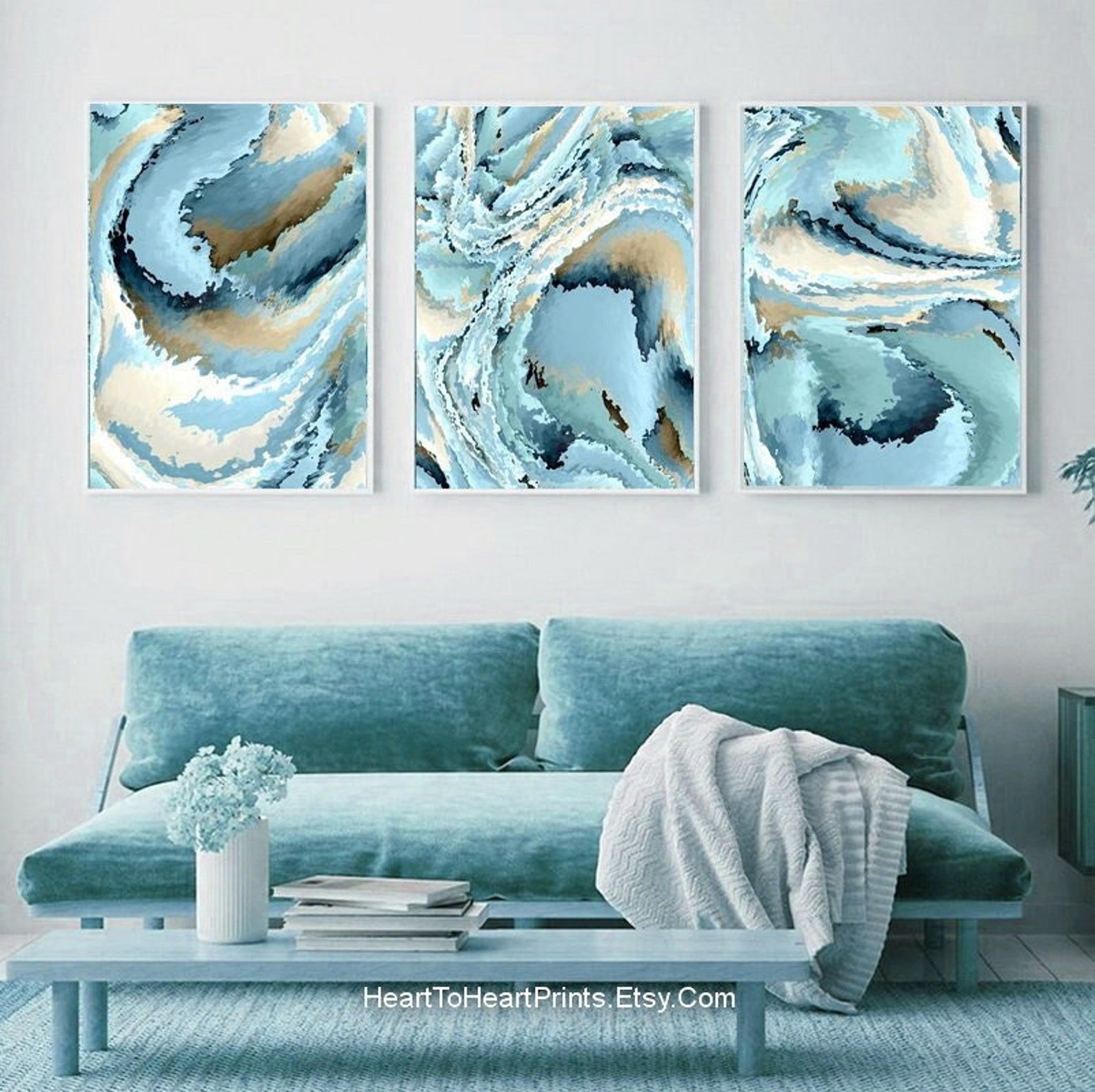 Aqua Blue Abstract Set of 3 Turquoise Teal Abstract Painting PRINTABLE ...