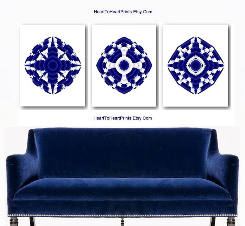 Navy Blue Artwork Set of 3 Prints Navy Geometric Downloadable | Etsy