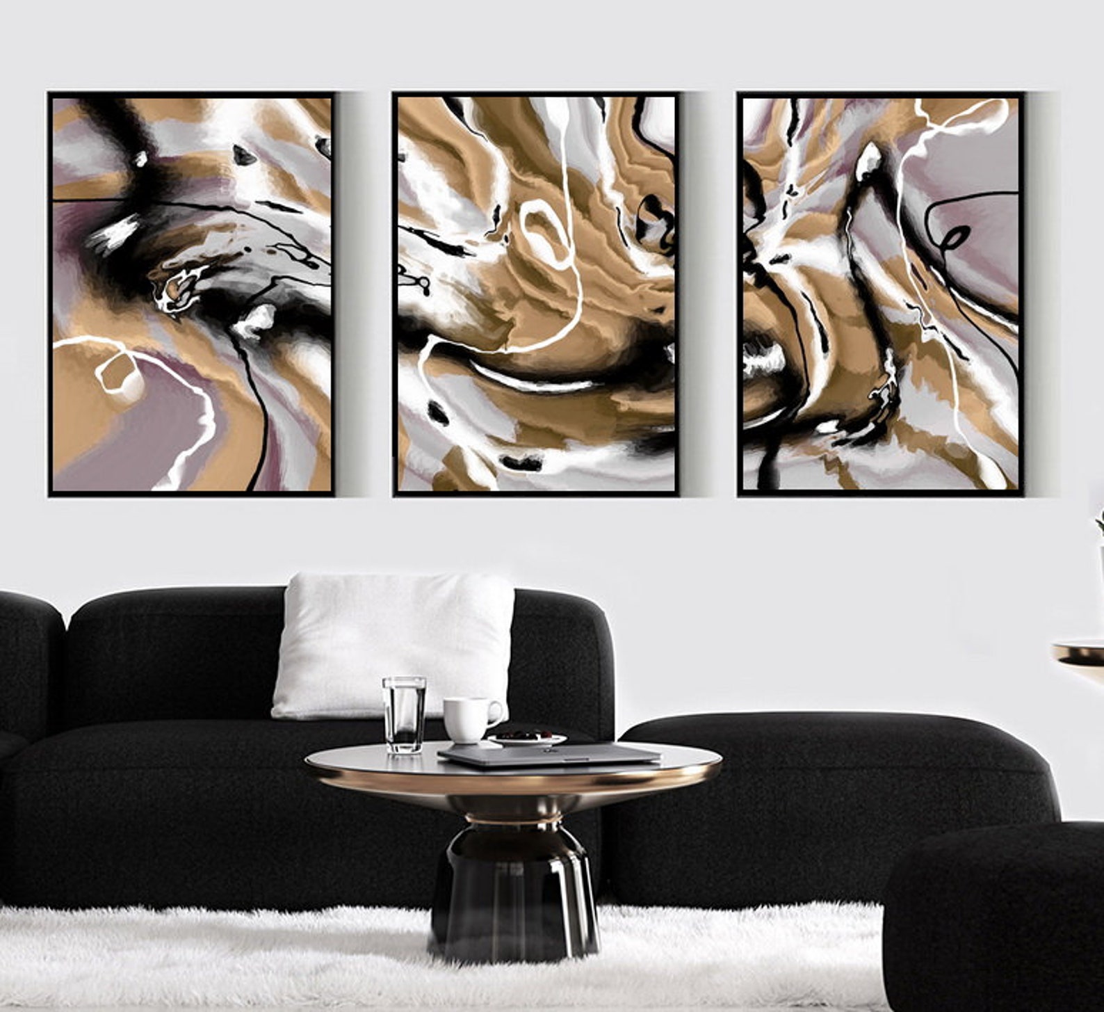 Neutral Abstract Painting Set of 3 PRINTABLE Abstract Wall Art - Etsy