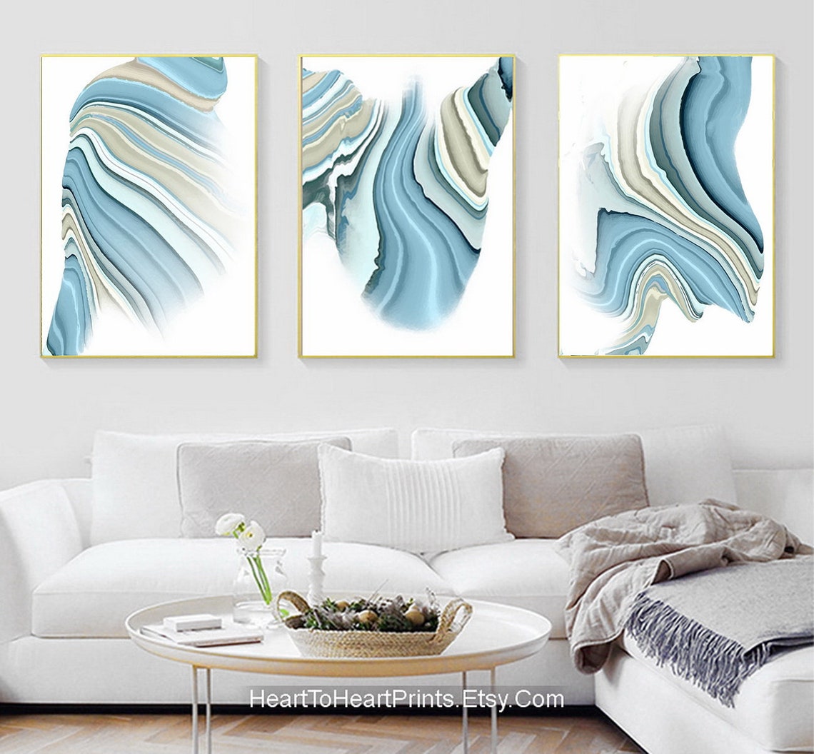 Sky Blue Abstract Set of 3 Posters PRINTABLE Wall Art Pastel - Etsy