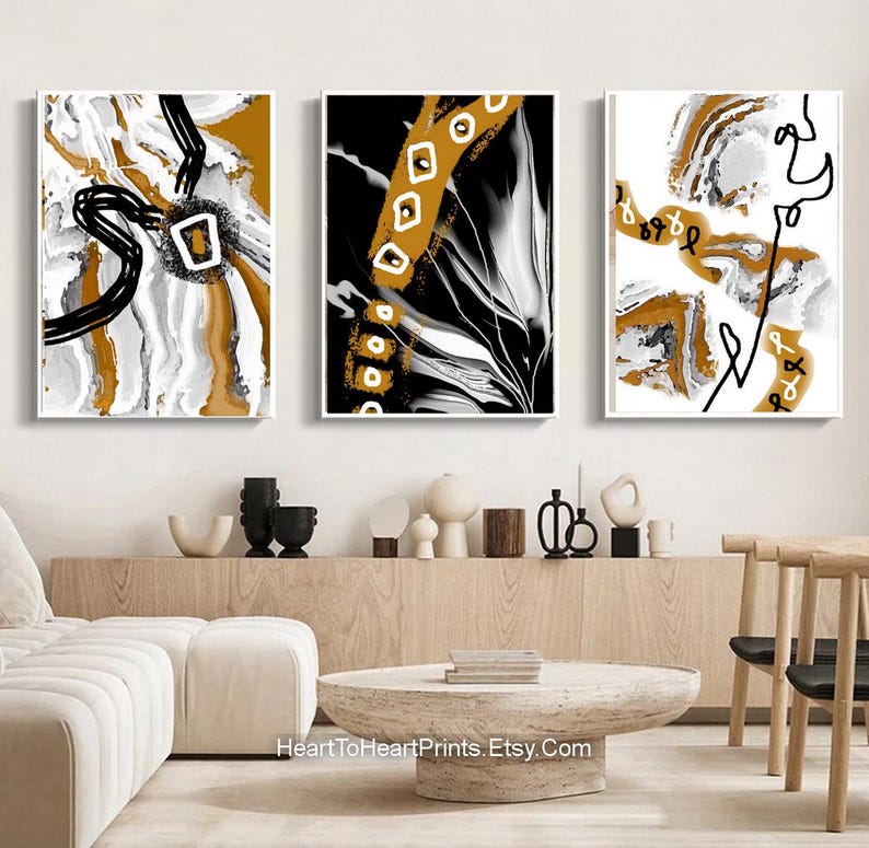 Neutral Abstract Set of 3 Posters DOWNLOADABLE Brown Abstract Painting ...