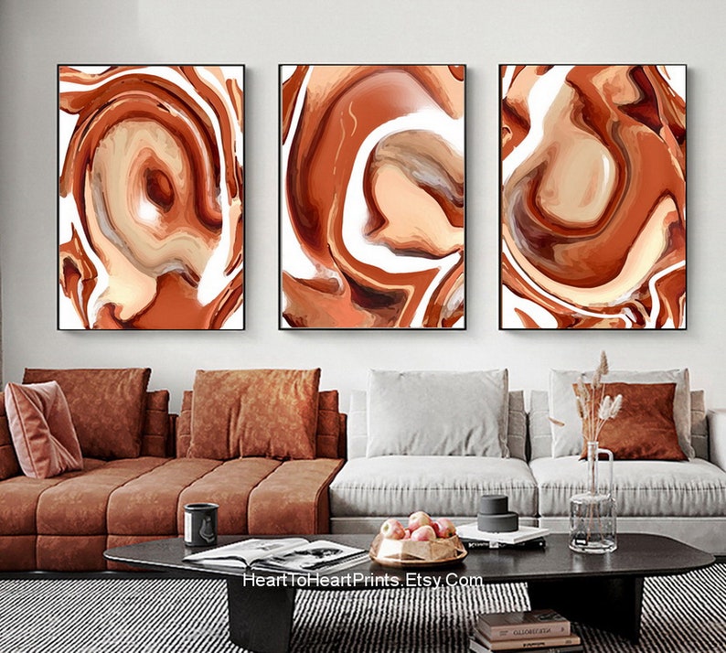 Burnt Orange Abstract Painting Set of 3 Posters DIGITAL - Etsy