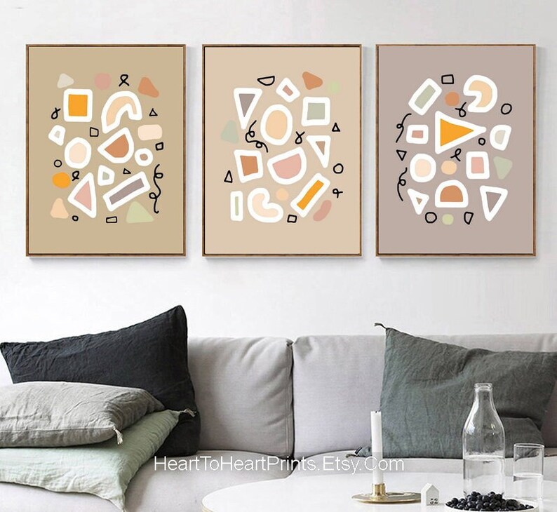 Geometric Wall Art Set of 3 Neutral Geometric PRINTABLE Posters Mid ...