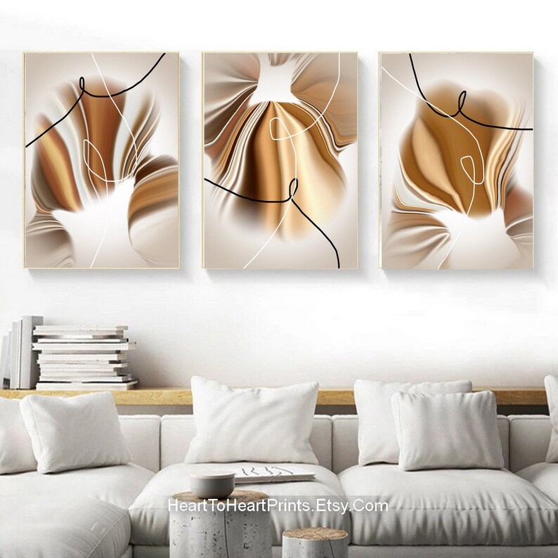 Brown Abstract Wall Art Set of 3 Large 24x36 Abstract Painting PRINTABLE Art Canvas DOWNLOA ...