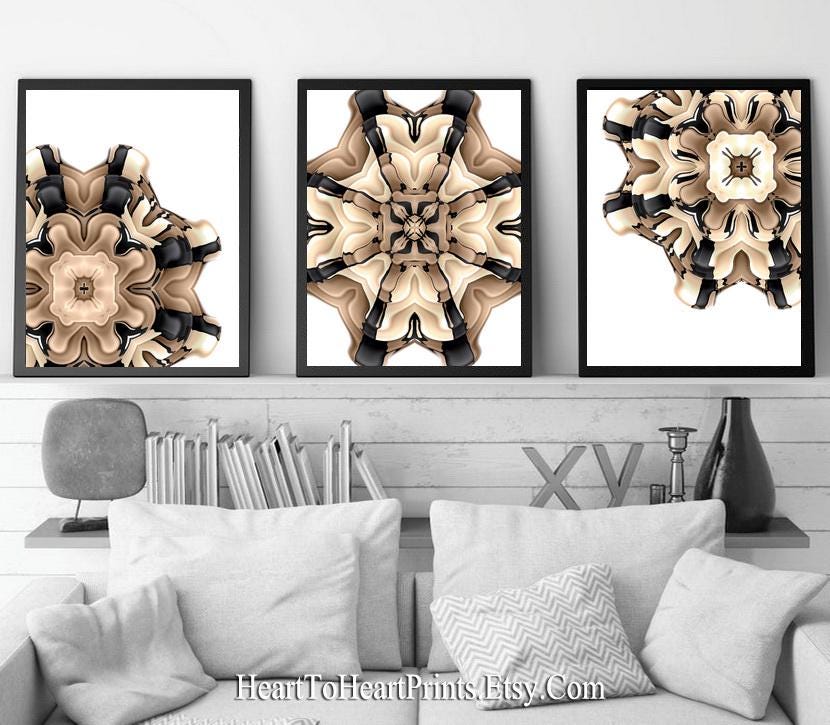 Neutral Abstract Set of 3 Posters DOWNLOADABLE Brown Abstract Painting ...