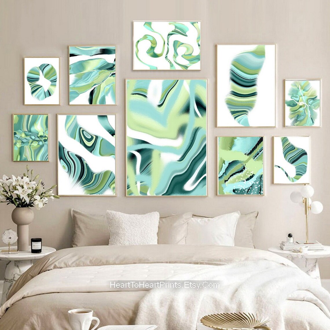 Green Abstract Gallery Wall Art Set of 12 Posters Lime Teal - Etsy