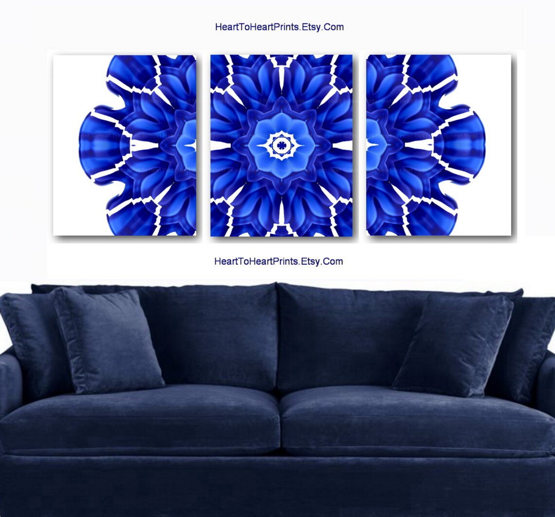 Blue Mandala Set of 3 PRINTABLE Wall Art Royal Blue Abstract - Etsy