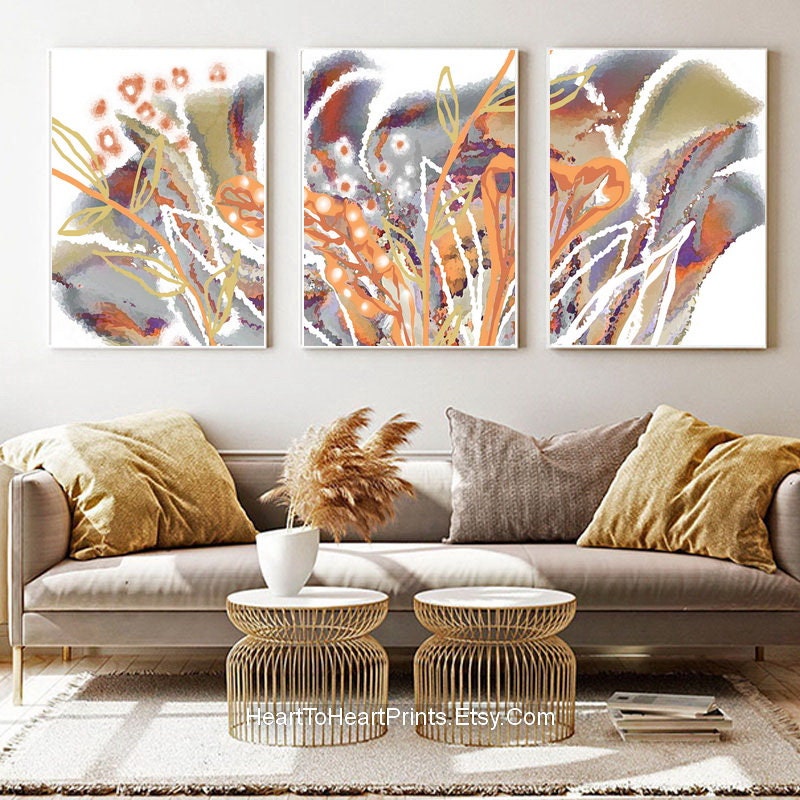 Botanical Abstract Painting Set of 3 Canvas Floral Abstract - Etsy
