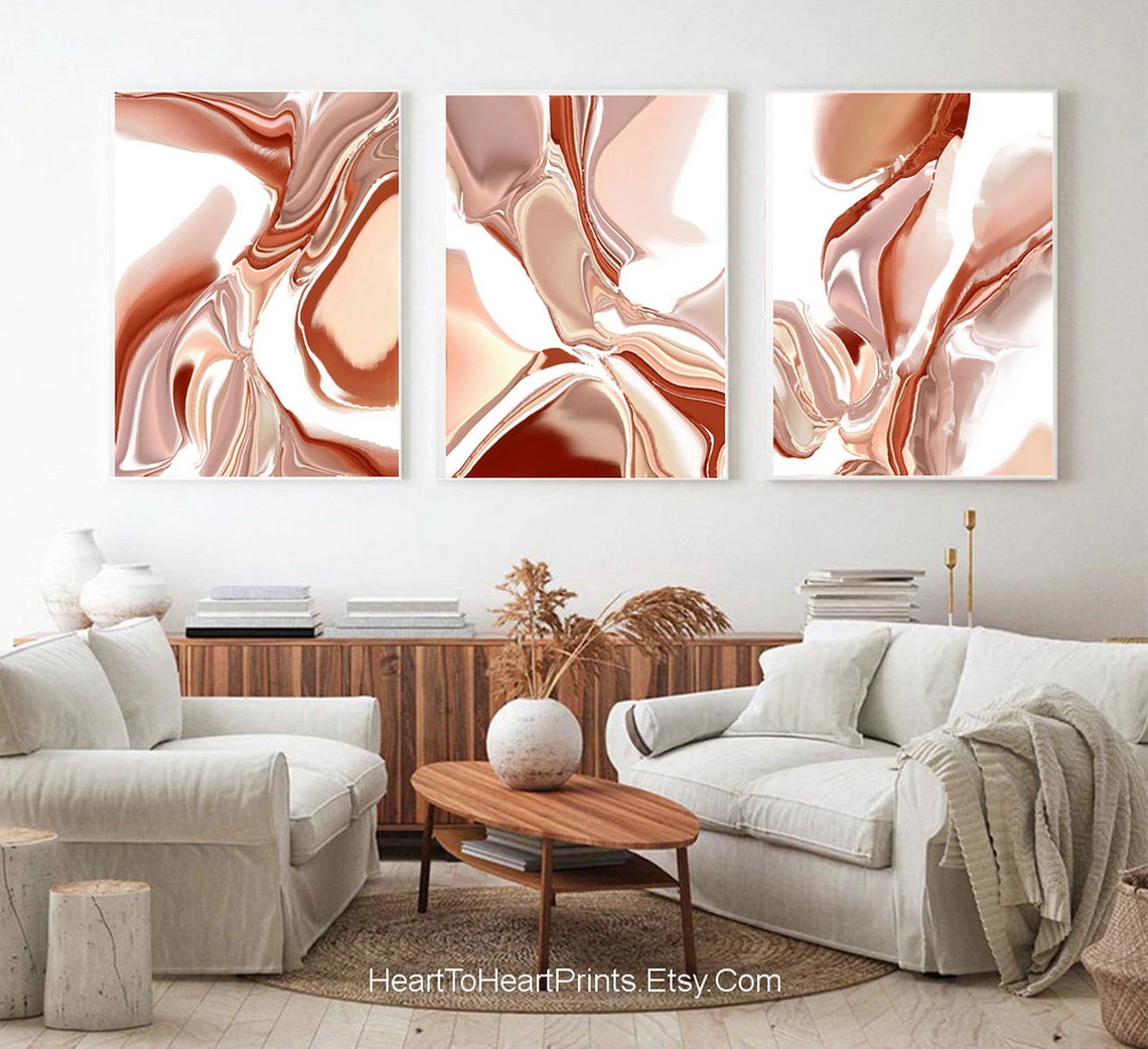 Pink Abstract Painting Set of 3 Large Wall Art 24x36 Canvas - Etsy