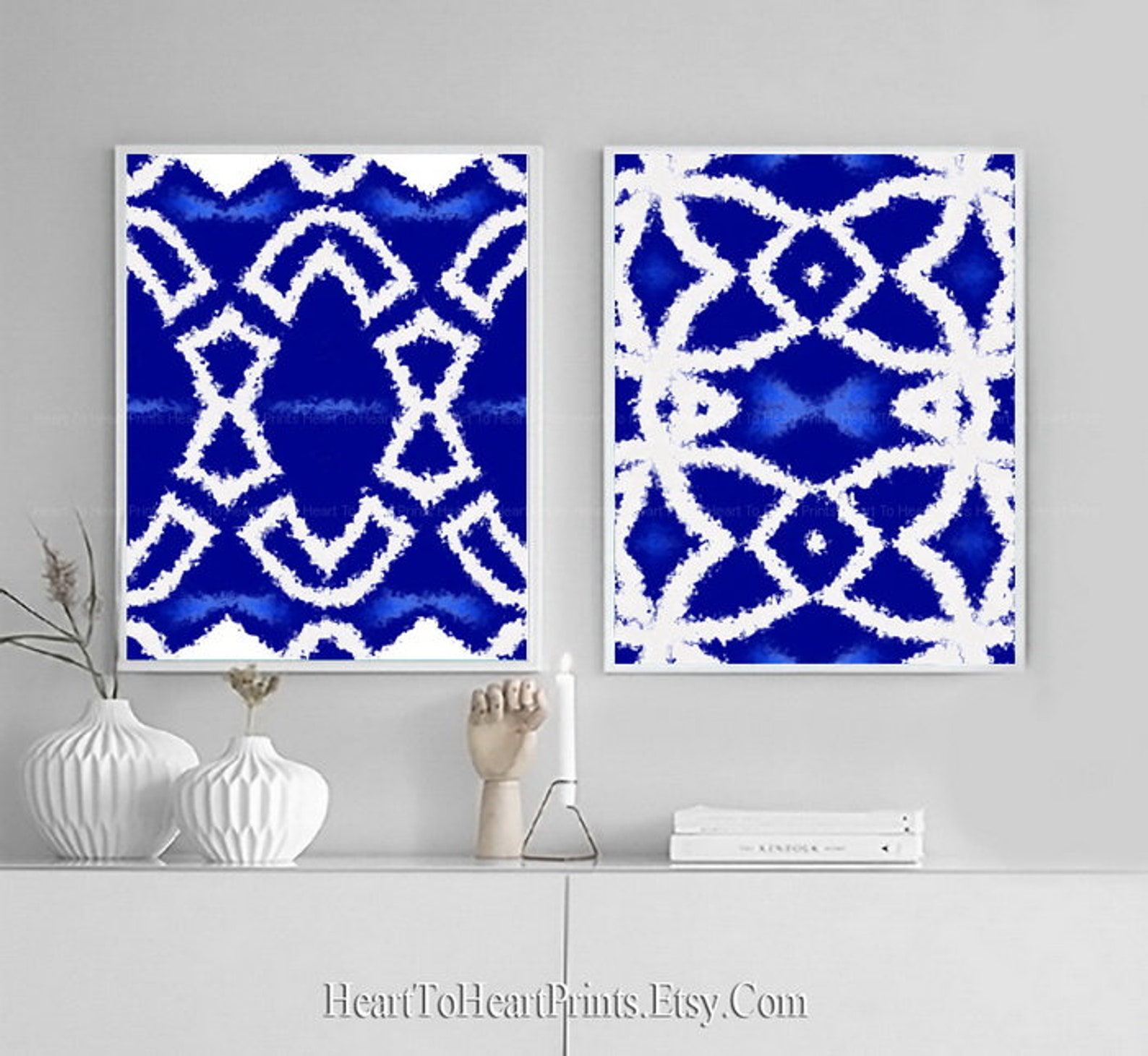 Royal Blue Abstract Painting Downloadable Art Set of 2 Prints Blue ...