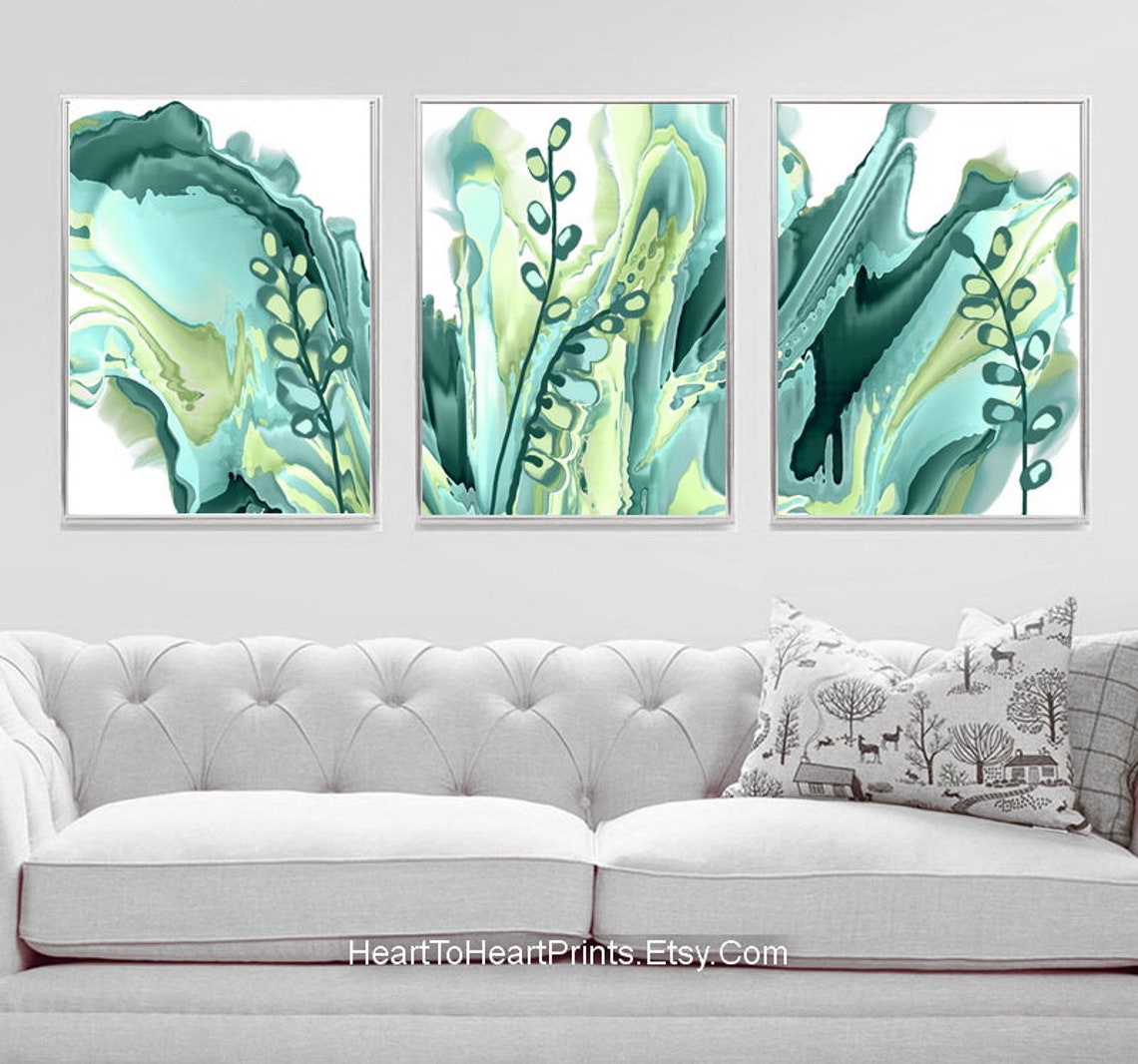 Green Leaves Set of 3 Posters Lime Green Teal Botanical Prints - Etsy