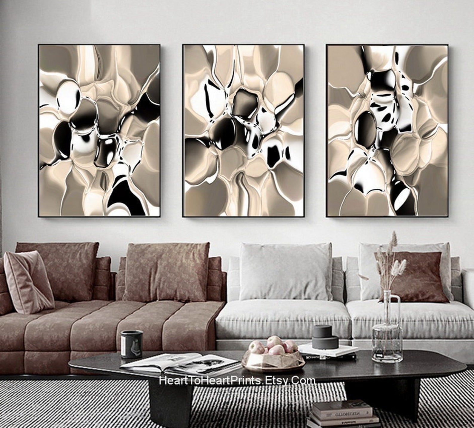 Neutral Abstract Painting Gallery Wall Art Set of 3 PRINTABLE DIGITAL ...