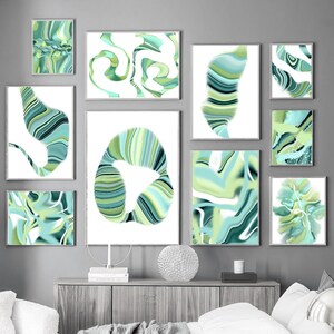 Green Abstract Gallery Wall Art Set of 12 Posters Lime Teal PRINTABLE ...
