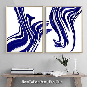 Blue Line Drawing Set of 2 Prints Blue Abstract Prints Navy Minimalist ...