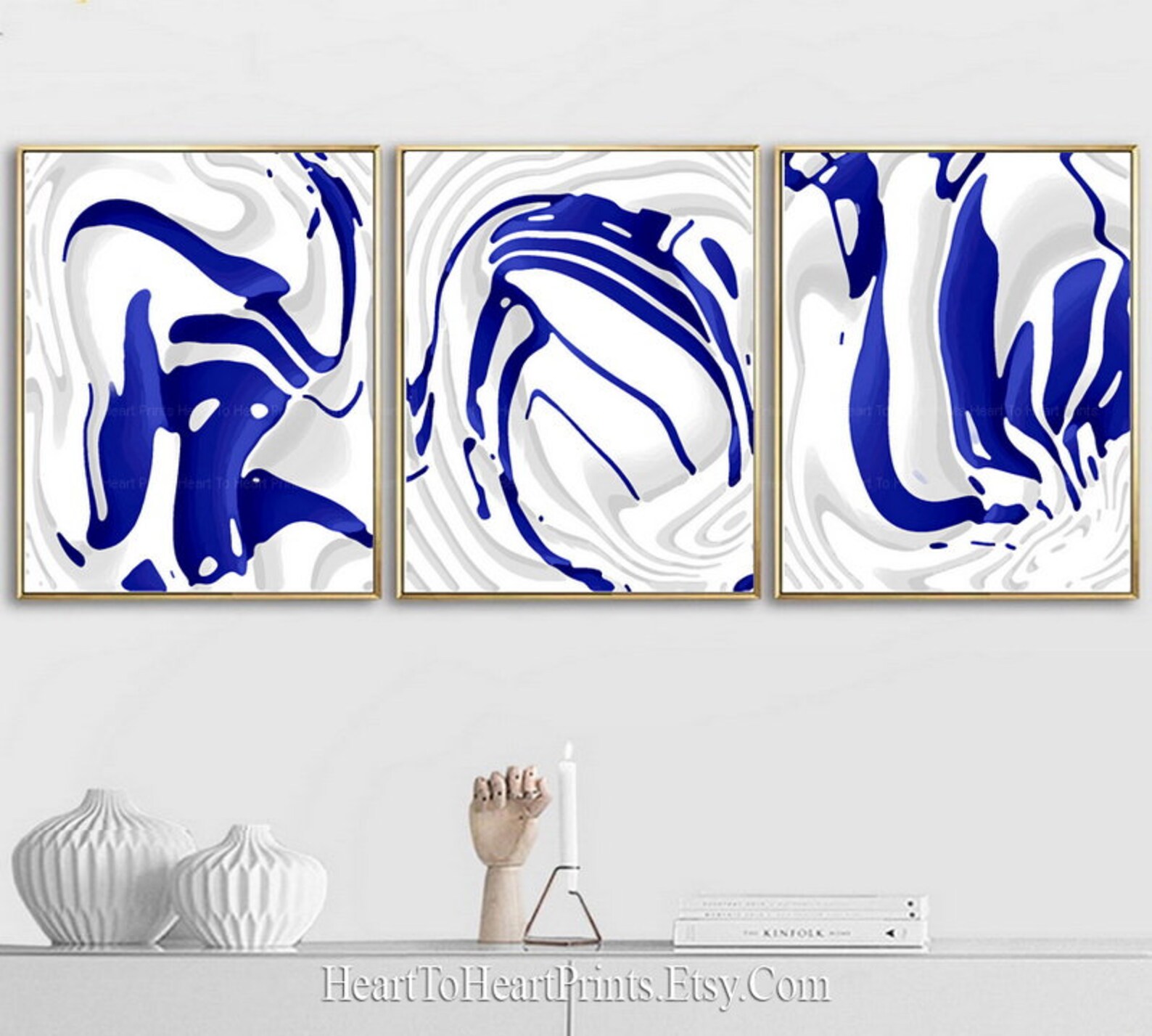 Navy Abstract Painting Set of 3 Prints Minimalist Wall Art - Etsy