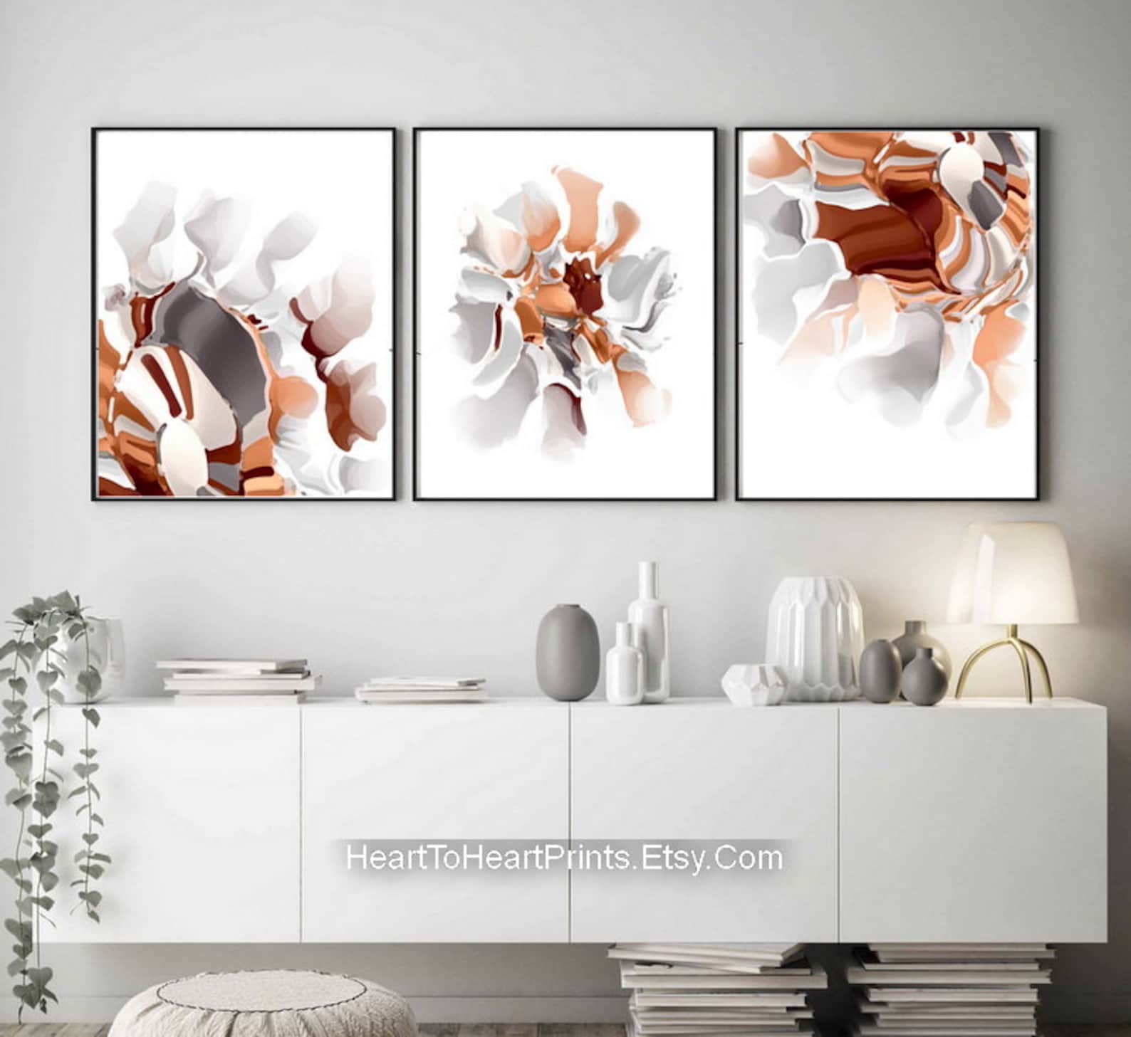 Terracotta Abstract Wall Art Set of 3 Posters Burnt Orange - Etsy