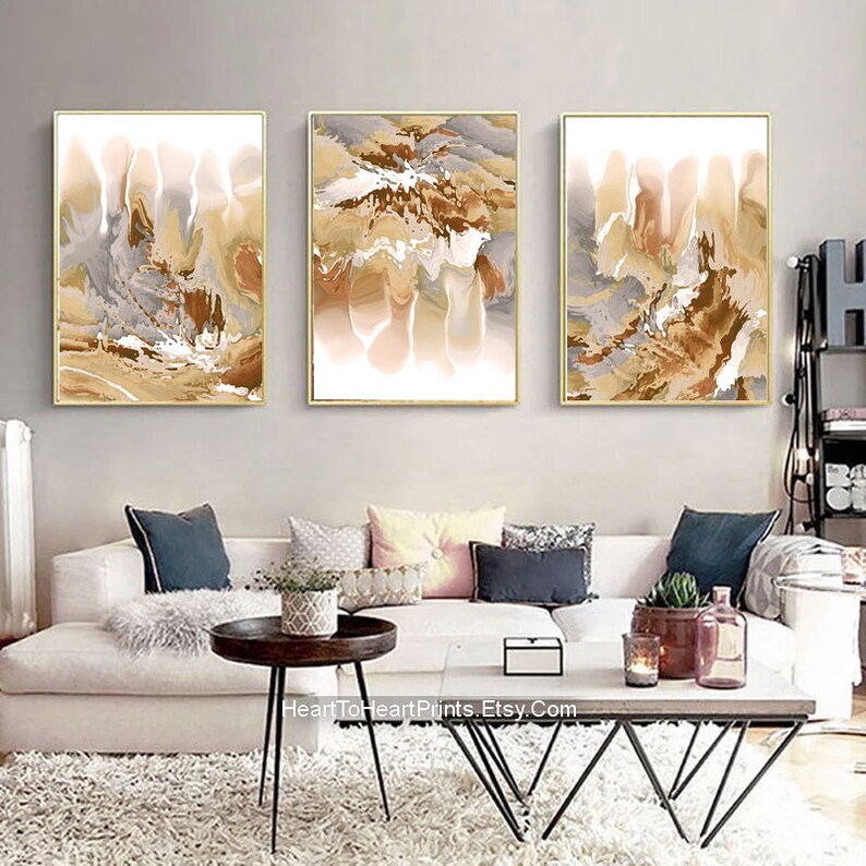 Neutral Abstract Painting Set of 3 Posters Canvas DOWNLOADABLE - Etsy