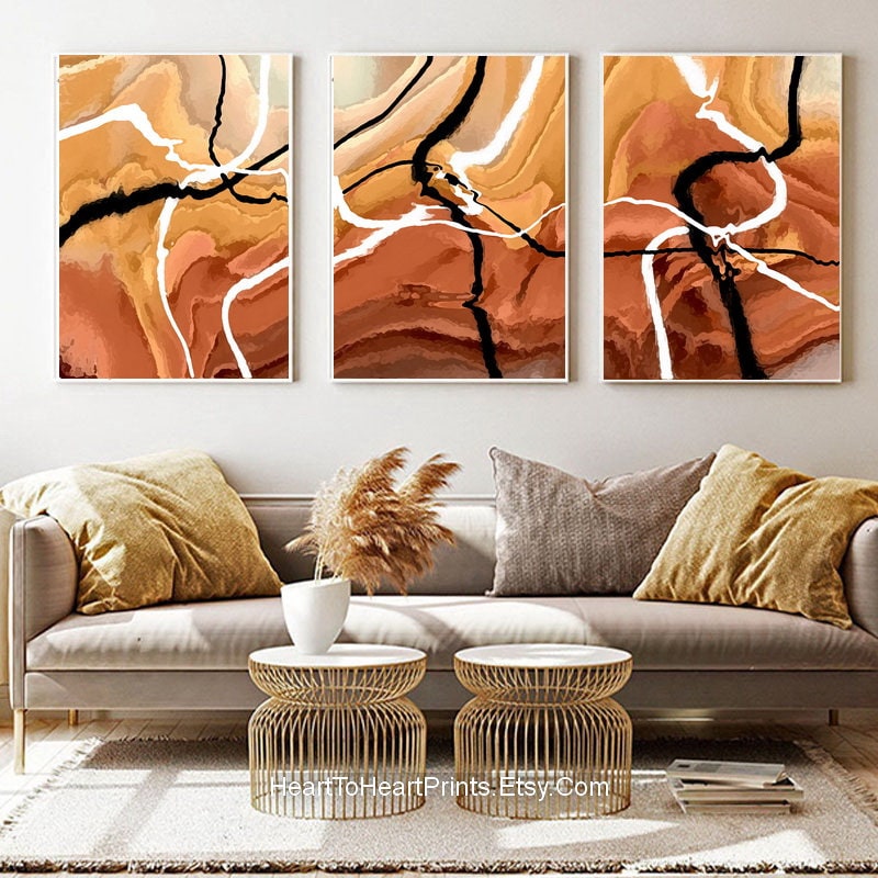 Burnt Orange Abstract PRINTABLE Art Set of 3 Posters Orange | Etsy