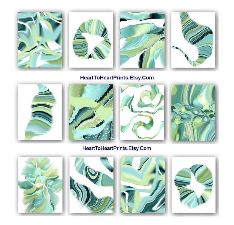 Green Abstract Gallery Wall Art Set of 12 Posters Lime Teal - Etsy