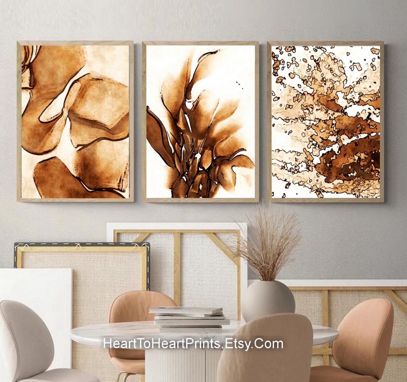 Sepia Abstract Posters Set of 3 Reddish-brown Nature Structure Art ...