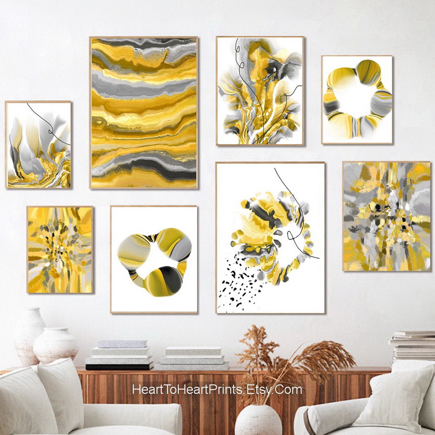 Yellow Gray Black Abstract Set of 12 Posters Abstract Painting - Etsy