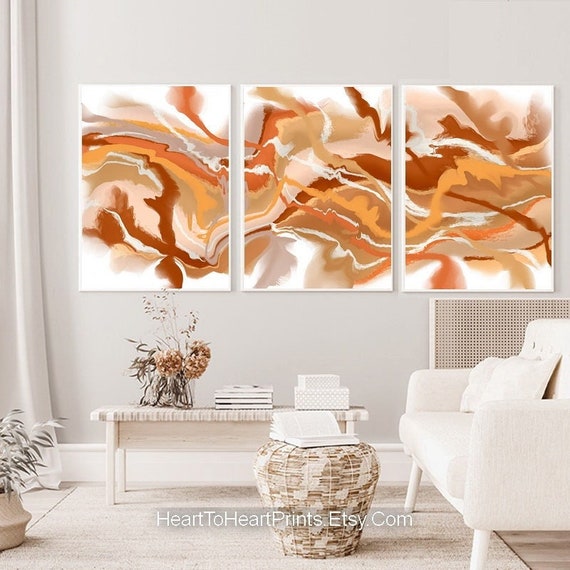 Orange Abstract Painting Set of 3 Posters DIGITAL Download Art - Etsy