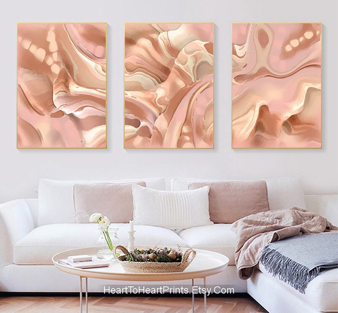Pink Abstract Set of 3 Posters Large 24x36 Pastel Abstract - Etsy