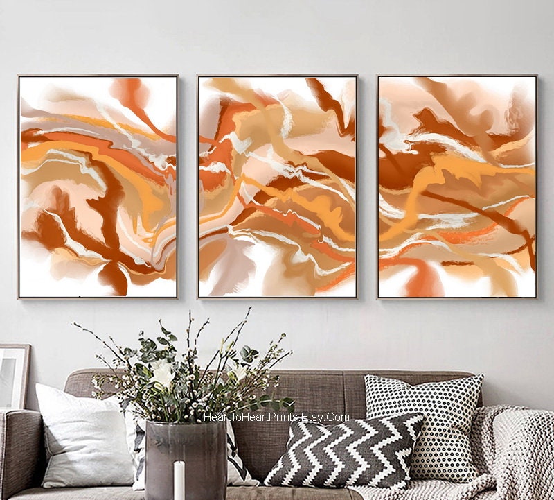 Orange Abstract Painting Set of 3 Posters DIGITAL Download Art Large ...