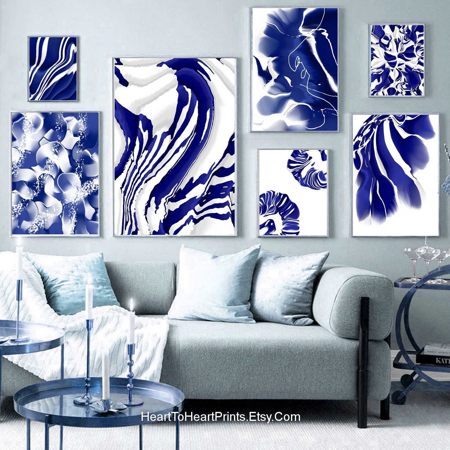 Blue Abstract Set of 12 Posters Abstract Painting PRINTABLE Wall Art ...