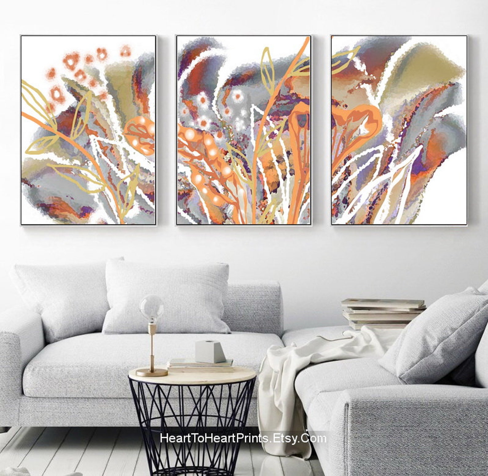 Botanical Abstract Painting Set of 3 Canvas Floral Abstract - Etsy